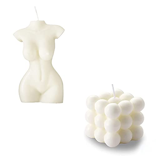 Bubble Cube + Human Female Body Candle 3D Women Body Candle Body Shape Beautiful Art Candle Decoration for Wedding Decorative Candle for Bedroom Bathroom Decorations