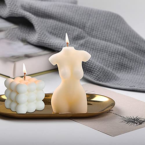 Bubble Cube + Human Female Body Candle 3D Women Body Candle Body Shape Beautiful Art Candle Decoration for Wedding Decorative Candle for Bedroom Bathroom Decorations