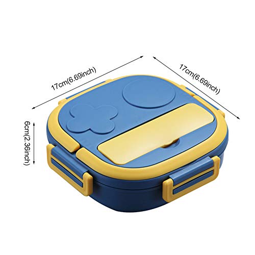 SYCOOVEN Bento Lunch Box, 550 ml Multi Grids Stainless Steel Lunch Box with Leakproof Lid & Spoon, Portable Durable Lunch Container for Kids Adults Toddler, Car, Home, School, Office(blue)