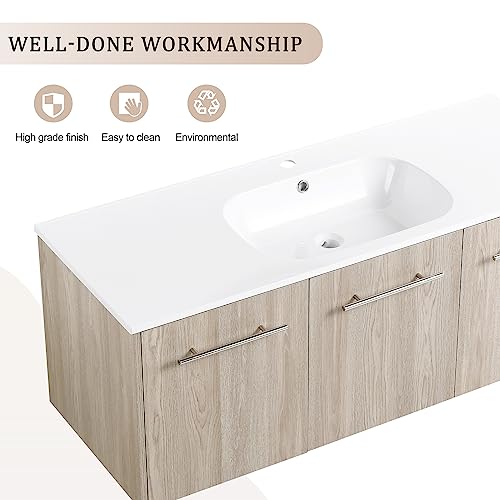 48" Large Wall Mounted Bathroom Vanity Cabinet with Sink Top Combo Set, Single Floating Bathroom Vanity Set with Basin Sink, Hanging Bath Cabinet with Soft Closing Doors