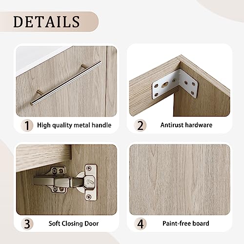 48" Large Wall Mounted Bathroom Vanity Cabinet with Sink Top Combo Set, Single Floating Bathroom Vanity Set with Basin Sink, Hanging Bath Cabinet with Soft Closing Doors