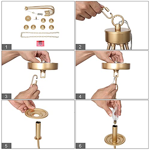 KSANA Modern Gold Chandelier, 6-Light Chandelier Light Fixture, 28ββ Large Hanging Pendant Light for Dining Room, Living Room & Kitchen Island, Soft Gold Finish