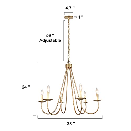 KSANA Modern Gold Chandelier, 6-Light Chandelier Light Fixture, 28ββ Large Hanging Pendant Light for Dining Room, Living Room & Kitchen Island, Soft Gold Finish