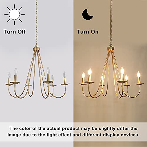 KSANA Modern Gold Chandelier, 6-Light Chandelier Light Fixture, 28ββ Large Hanging Pendant Light for Dining Room, Living Room & Kitchen Island, Soft Gold Finish