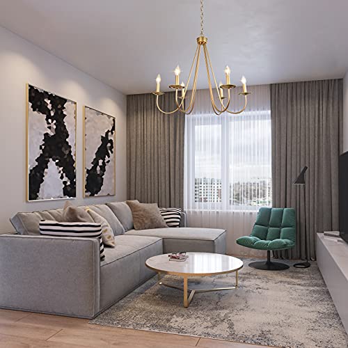 KSANA Modern Gold Chandelier, 6-Light Chandelier Light Fixture, 28ββ Large Hanging Pendant Light for Dining Room, Living Room & Kitchen Island, Soft Gold Finish