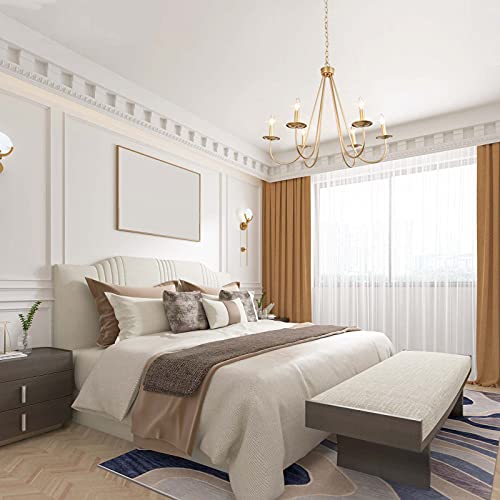 KSANA Modern Gold Chandelier, 6-Light Chandelier Light Fixture, 28ββ Large Hanging Pendant Light for Dining Room, Living Room & Kitchen Island, Soft Gold Finish