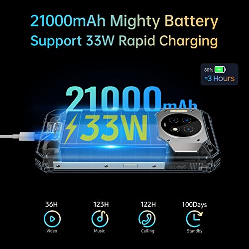 OUKITEL WP19 Rugged Smartphone Unlocked, 21000mAh Battery 8GB 256GB Android 12 Cell Phone, 64MP Camera 20MP Night Vision, 6.78" FHD+ Rugged Phone, Waterproof Mobile Phone Unlocked 4G Dual Sim OTG NFC