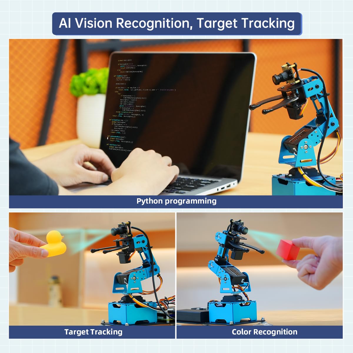 HIWONDER Raspberry Pi 5 AI Vision Robotic Arm 5 DOF Mini Programmable Desktop Robot Kit DIY Robot (Without RPi Board)