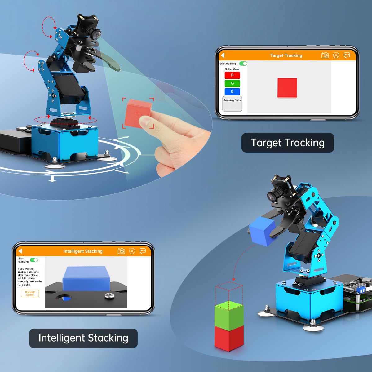 HIWONDER Raspberry Pi 5 AI Vision Robotic Arm 5 DOF Mini Programmable Desktop Robot Kit DIY Robot (Without RPi Board)