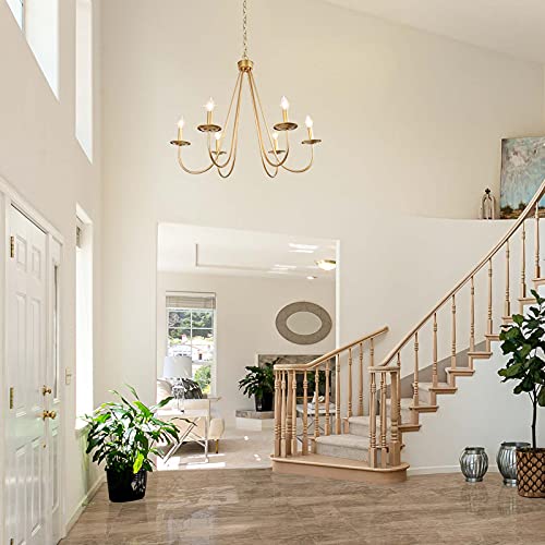 KSANA Modern Gold Chandelier, 6-Light Chandelier Light Fixture, 28ββ Large Hanging Pendant Light for Dining Room, Living Room & Kitchen Island, Soft Gold Finish