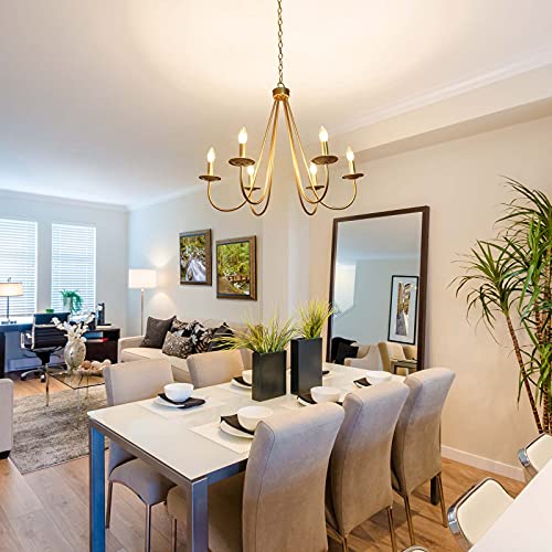 KSANA Modern Gold Chandelier, 6-Light Chandelier Light Fixture, 28ββ Large Hanging Pendant Light for Dining Room, Living Room & Kitchen Island, Soft Gold Finish