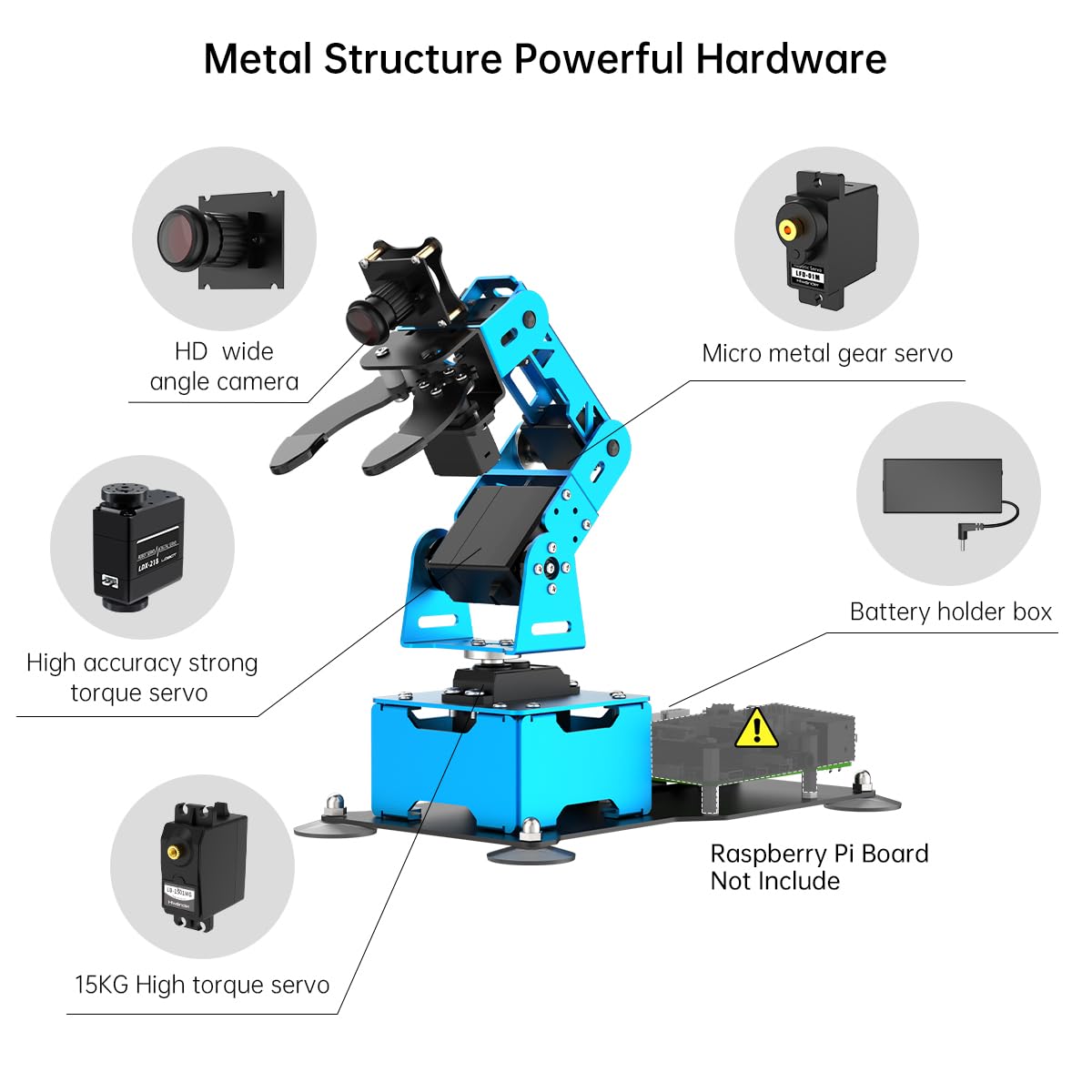 HIWONDER Raspberry Pi 5 AI Vision Robotic Arm 5 DOF Mini Programmable Desktop Robot Kit DIY Robot (Without RPi Board)
