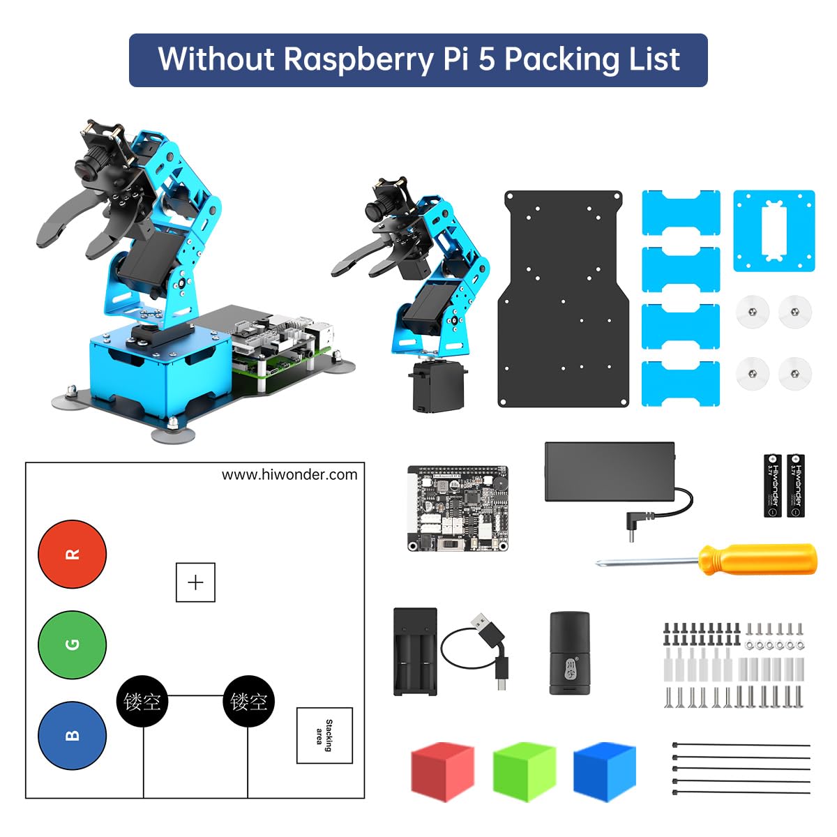 HIWONDER Raspberry Pi 5 AI Vision Robotic Arm 5 DOF Mini Programmable Desktop Robot Kit DIY Robot (Without RPi Board)