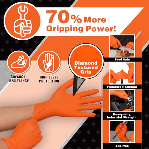 MEDPRAYER Industrial Orange Nitrile Gloves β Disposable Rubber Gloves 8 Mil β Raised Diamond Texture, Latex & Powder Free - Size Large, Pack of 1000