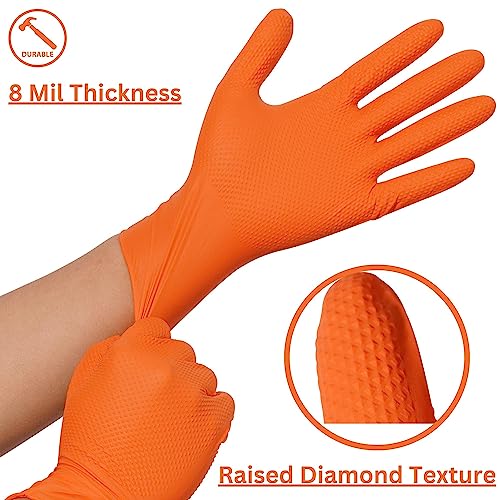 MEDPRAYER Industrial Orange Nitrile Gloves β Disposable Rubber Gloves 8 Mil β Raised Diamond Texture, Latex & Powder Free - Size Large, Pack of 1000