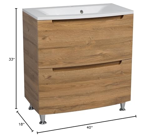 Bath Oasis Modern Free Standing Bathroom Vanity with Washbasin | Delux Teak Natural Collection | Non-Toxic Fire-Resistant MDF-40-Diamond Collection 40"