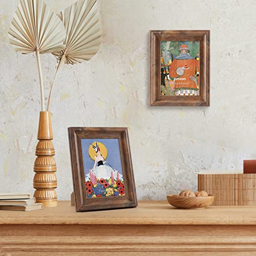 Amazon Brand β Pinzon 2 Pack Picture Frames 5x7, Rustic Distressed Photo Frame for Wall Hanging or Tabletop Display, Brown (Set of 2)