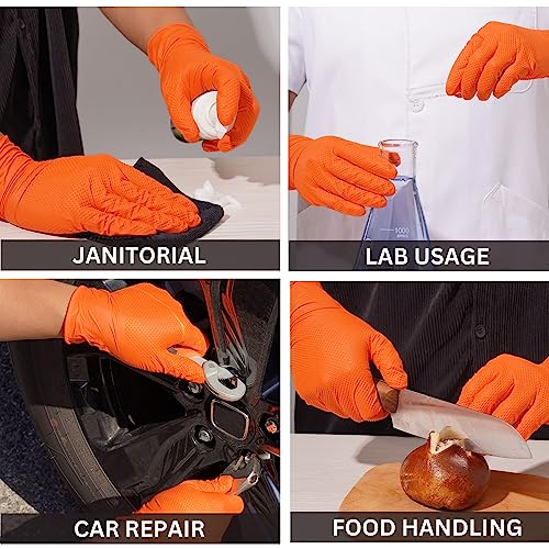 MEDPRAYER Industrial Orange Nitrile Gloves β Disposable Rubber Gloves 8 Mil β Raised Diamond Texture, Latex & Powder Free - Size Large, Pack of 1000