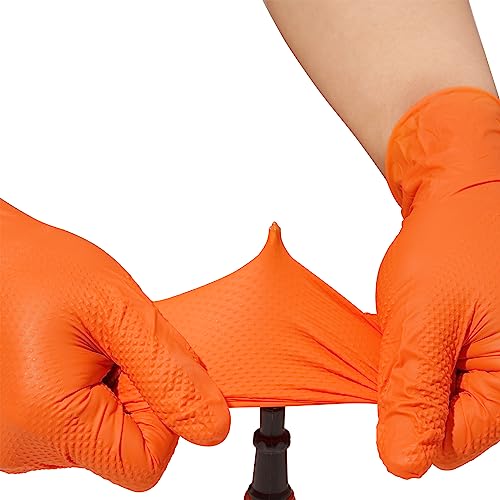 MEDPRAYER Industrial Orange Nitrile Gloves β Disposable Rubber Gloves 8 Mil β Raised Diamond Texture, Latex & Powder Free - Size Large, Pack of 1000