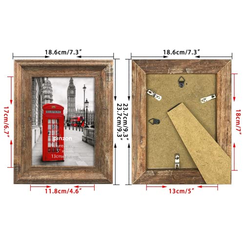 Amazon Brand β Pinzon 2 Pack Picture Frames 5x7, Rustic Distressed Photo Frame for Wall Hanging or Tabletop Display, Brown (Set of 2)