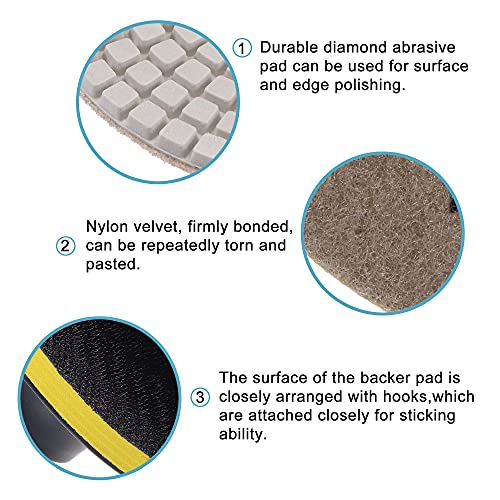 uxcell 4 Inch 10000 Grit Diamond Wet Polishing Pad Set, for Stone Concrete Marble Grinder or Polisher, with M14 Hook and Loop Backing Holder Pad Connecting Rod