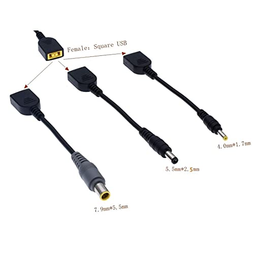 JMT DC 7.9 x 5.5mm Round Jack to Square USB Plug Converter Laptop Power Adapter Connector Cable Compatible for Lenovo ThinkPad IBM Charger (15cm,7.9mm Male-USB Female)
