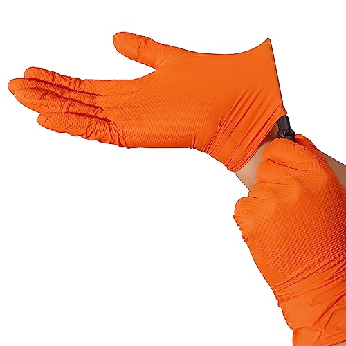 MEDPRAYER Industrial Orange Nitrile Gloves β Disposable Rubber Gloves 8 Mil β Raised Diamond Texture, Latex & Powder Free - Size Large, Pack of 1000