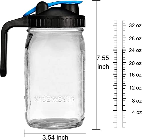 32 OZ Mason Jar Pitcher Wide Mouth 32 oz Mason Jar Pitcher with Airtight Lid - 1 Quart Pitcher for Iced Tea, Sun Tea, Juice, Coffee, Set of 2