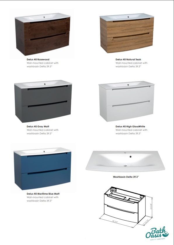 Bath Oasis Modern Free Standing Bathroom Vanity with Washbasin | Delux Teak Natural Collection | Non-Toxic Fire-Resistant MDF-40-Diamond Collection 40"