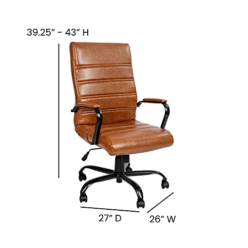 Merrick Lane Milano Contemporary High-Back Brown Faux Leather Home Office Chair with Padded Black Arms