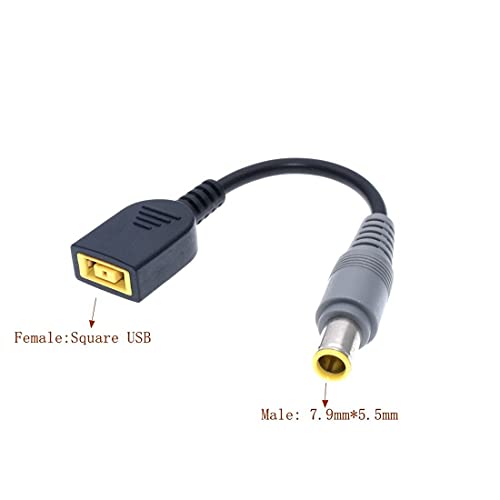 JMT DC 7.9 x 5.5mm Round Jack to Square USB Plug Converter Laptop Power Adapter Connector Cable Compatible for Lenovo ThinkPad IBM Charger (15cm,7.9mm Male-USB Female)