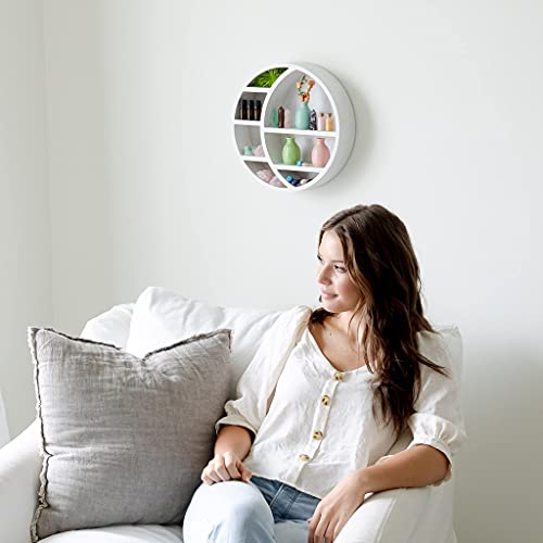 Crescent Moon Shelf Wall Decor - Rustic Wooden Moon Shelf for Crystals, Stones & Essential Oils - Wall-Mounted & Easy to Hang - Boho Shelf for Nursery or Bedrooms - 14 x 14 x 3.5 in. (White)