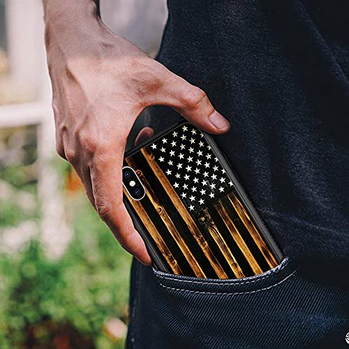iPhone XR Case, Classic Wood Grain Old Flag iPhone XR Cases for Man Boys Girls Dual Layer Shockproof Rugged Cover Soft TPU + Hard PC Bumper Cool Cover Case for iPhone XR