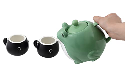 HAKONE YOSEGI Frog Teapot & Teacup Cute Tableware Japanese tea set, Tea Service Set Ceramic Tea Pot (30 oz), 2-Piece Tea Cups (5 oz) (tea pot & 2 tea cup)
