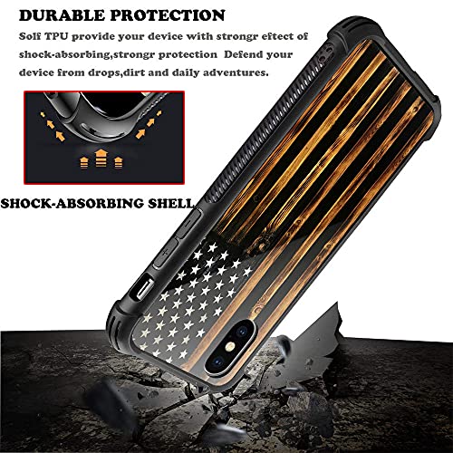 iPhone XR Case, Classic Wood Grain Old Flag iPhone XR Cases for Man Boys Girls Dual Layer Shockproof Rugged Cover Soft TPU + Hard PC Bumper Cool Cover Case for iPhone XR