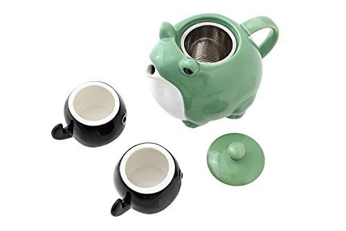 HAKONE YOSEGI Frog Teapot & Teacup Cute Tableware Japanese tea set, Tea Service Set Ceramic Tea Pot (30 oz), 2-Piece Tea Cups (5 oz) (tea pot & 2 tea cup)