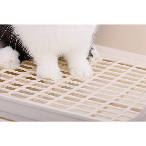 RUBYHOME Oversize Rabbit Litter Box with Drawer, Corner Toilet Box with Grate Potty Trainer, Bigger Pet Pan for Adult Guinea Pigs, Chinchilla, Ferret, Galesaur, Small Animals, 16.9 inch Long (White)