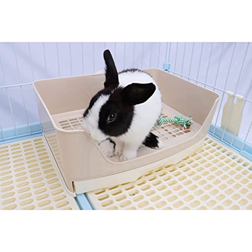 RUBYHOME Oversize Rabbit Litter Box with Drawer, Corner Toilet Box with Grate Potty Trainer, Bigger Pet Pan for Adult Guinea Pigs, Chinchilla, Ferret, Galesaur, Small Animals, 16.9 inch Long (White)