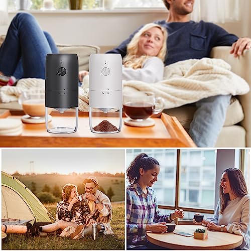 SPAOTREM Electric Coffee Grinders with Ceramic Cone Grinder Coffee Bean Grinder, Adjustable Coarseness, Type-C Portable Rechargeable Electric Espresso Coffee Grinder 30g (White)
