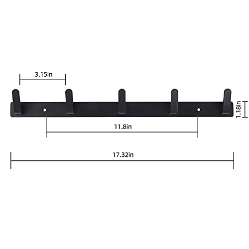 Fecraf Coat Hooks, Wall Mounted Coat Rack, Matte Black, Wall Hangers, Coat Rack with 5 Hooks for Bathroom Entryway Hat Key Towel Bag Kids. (5 Hooks)