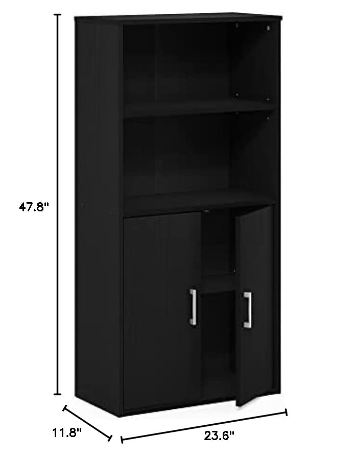 Furinno Pasir Storage Cabinet with 2 Open Shelves and 2 Doors, Black Oak