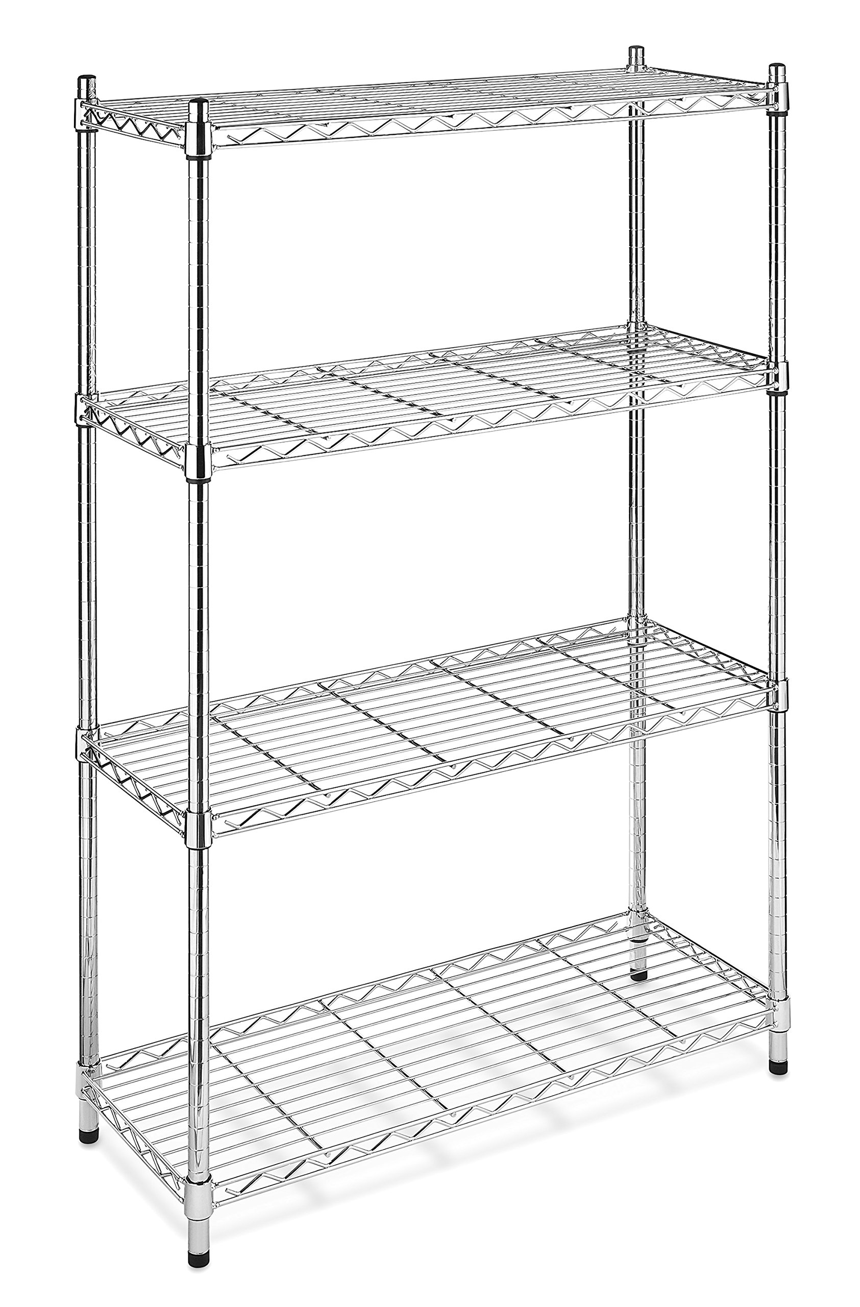 Whitmor Supreme 4 Tier Adjustable Shelves and Leveling Feet, Chrome