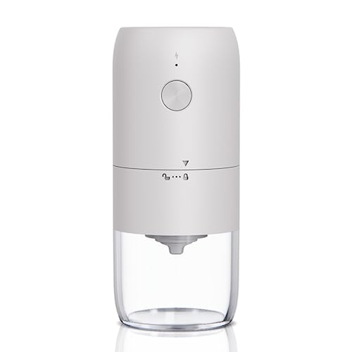 SPAOTREM Electric Coffee Grinders with Ceramic Cone Grinder Coffee Bean Grinder, Adjustable Coarseness, Type-C Portable Rechargeable Electric Espresso Coffee Grinder 30g (White)