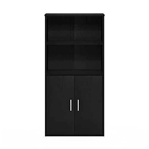Furinno Pasir Storage Cabinet with 2 Open Shelves and 2 Doors, Black Oak