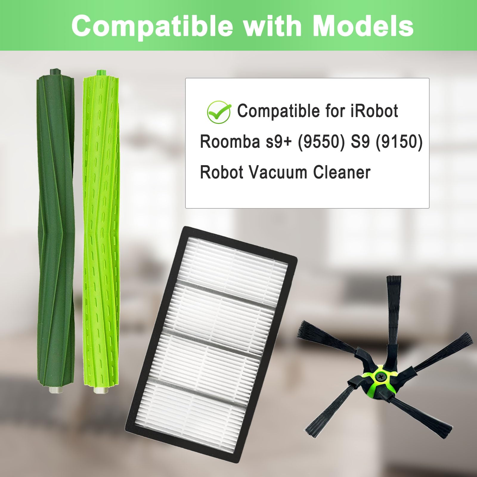 9 Pack Roomba s9 Replacement Parts Compatible for iRobot Roomba s9+ (9550) S9 (9150) Robot Vacuum Cleaner, 1 Set Rubber Brush,4 Filters,4 Side Brushes