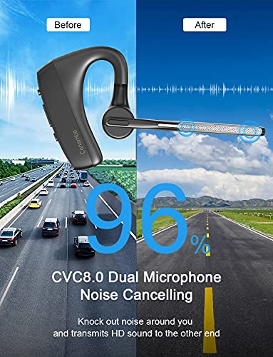 Bluetooth Headset V5.1, Pro Noise Cancelling Bluetooth Earpiece CVC8.0 Dual Mic Hands Free Comfortable Earbud 240 Hrs Standby Time for Cell Phone iPhone Business/Workout/Driving