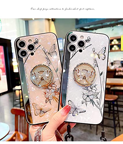 Aulzaju for iPhone 12 Pro Max Phone Case Cute Glitter Girly Women Flower Design,Luxury Plating Pearly Lustre Pattern,Sparkle Bling Diamond Butterfly Kickstand,Plating Hard Back Rugged Bumper Cover