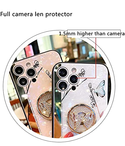 Aulzaju for iPhone 12 Pro Max Phone Case Cute Glitter Girly Women Flower Design,Luxury Plating Pearly Lustre Pattern,Sparkle Bling Diamond Butterfly Kickstand,Plating Hard Back Rugged Bumper Cover
