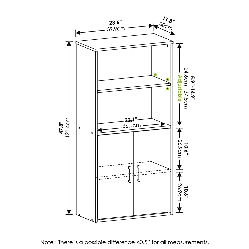 Furinno Pasir Storage Cabinet with 2 Open Shelves and 2 Doors, Black Oak