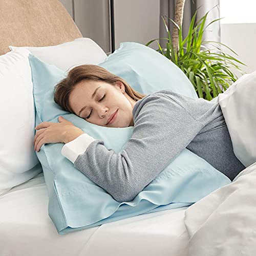 SHEETSPA Italian Finish 1000 Thread Count Hotel Quality King Size 2 Piece Pillowcases 100% Egyptian Cotton Set of 2 Pillow Cases (King 20"X40") - Solid Light Blue